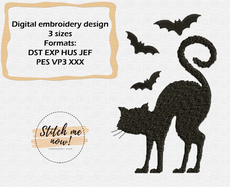 Cat & Bats Halloween Machine Embroidery Design - Etsy