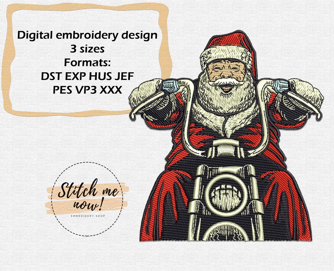 Biker Santa Claus Christmas Machine Embroidery Design New Year - Etsy