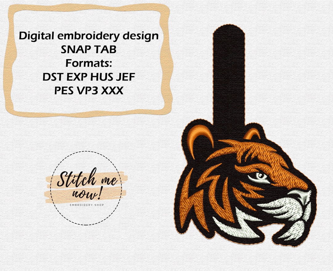 Tiger Portrait Snap Tab Machine Embroidery Design - Etsy