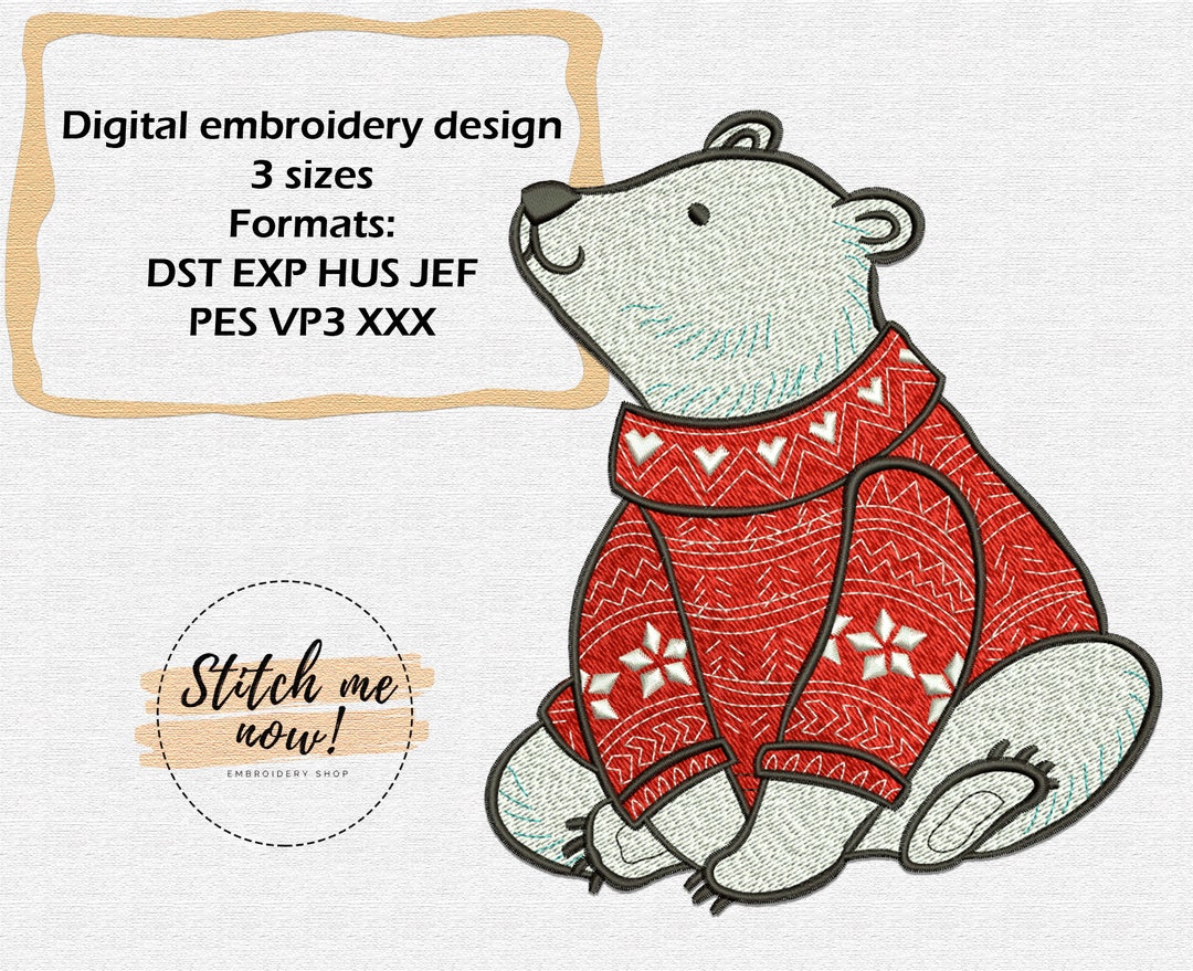 Christmas Polar Bear Machine Embroidery Design - Etsy