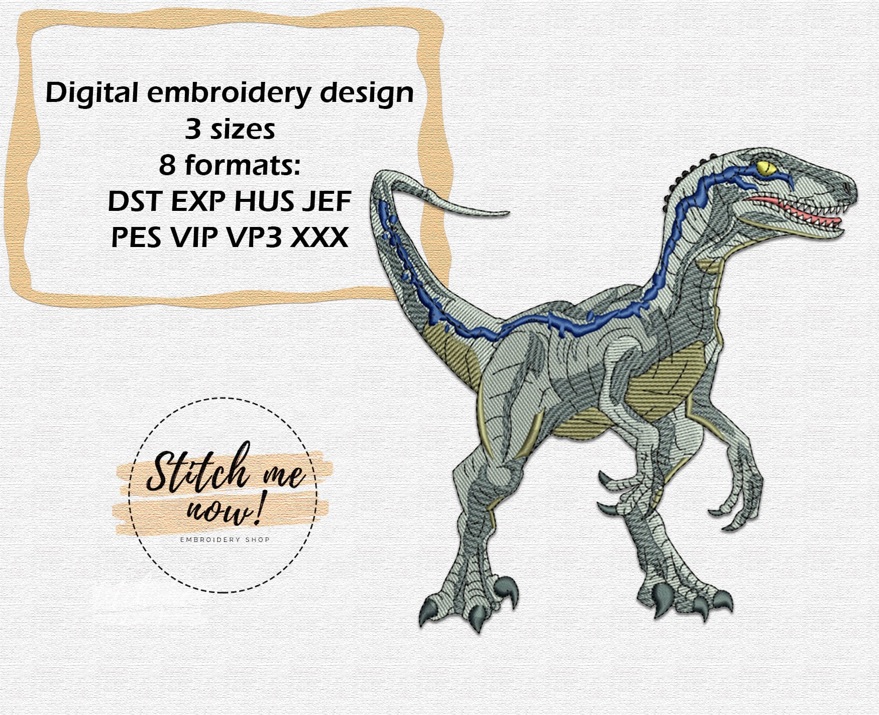 Blue Velociraptor Machine Embroidery Design - Etsy