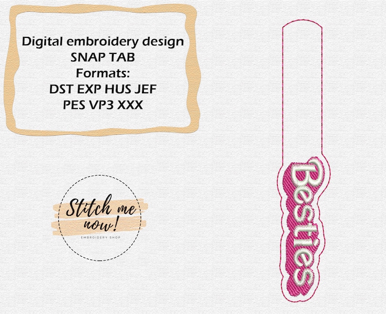 Besties Snap Tab Machine Embroidery Design - Etsy