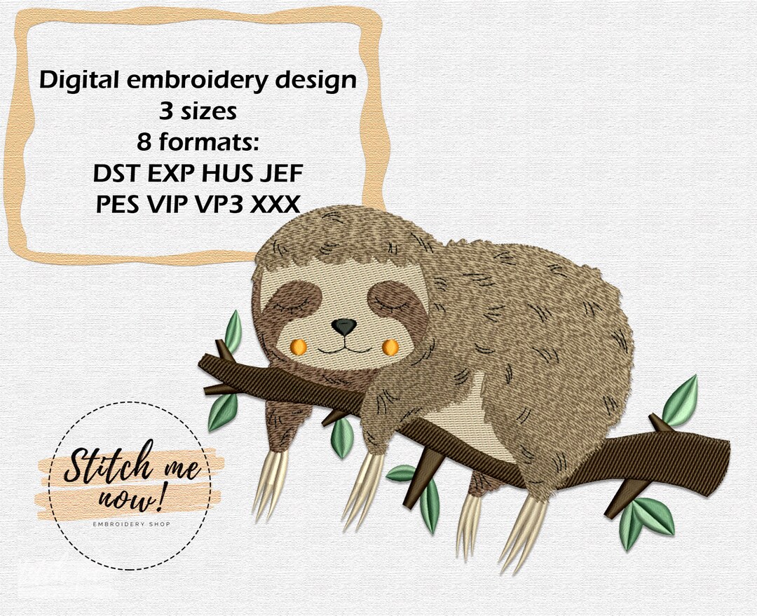 Cute Sleepy Sloth Machine Embroidery Design - Etsy