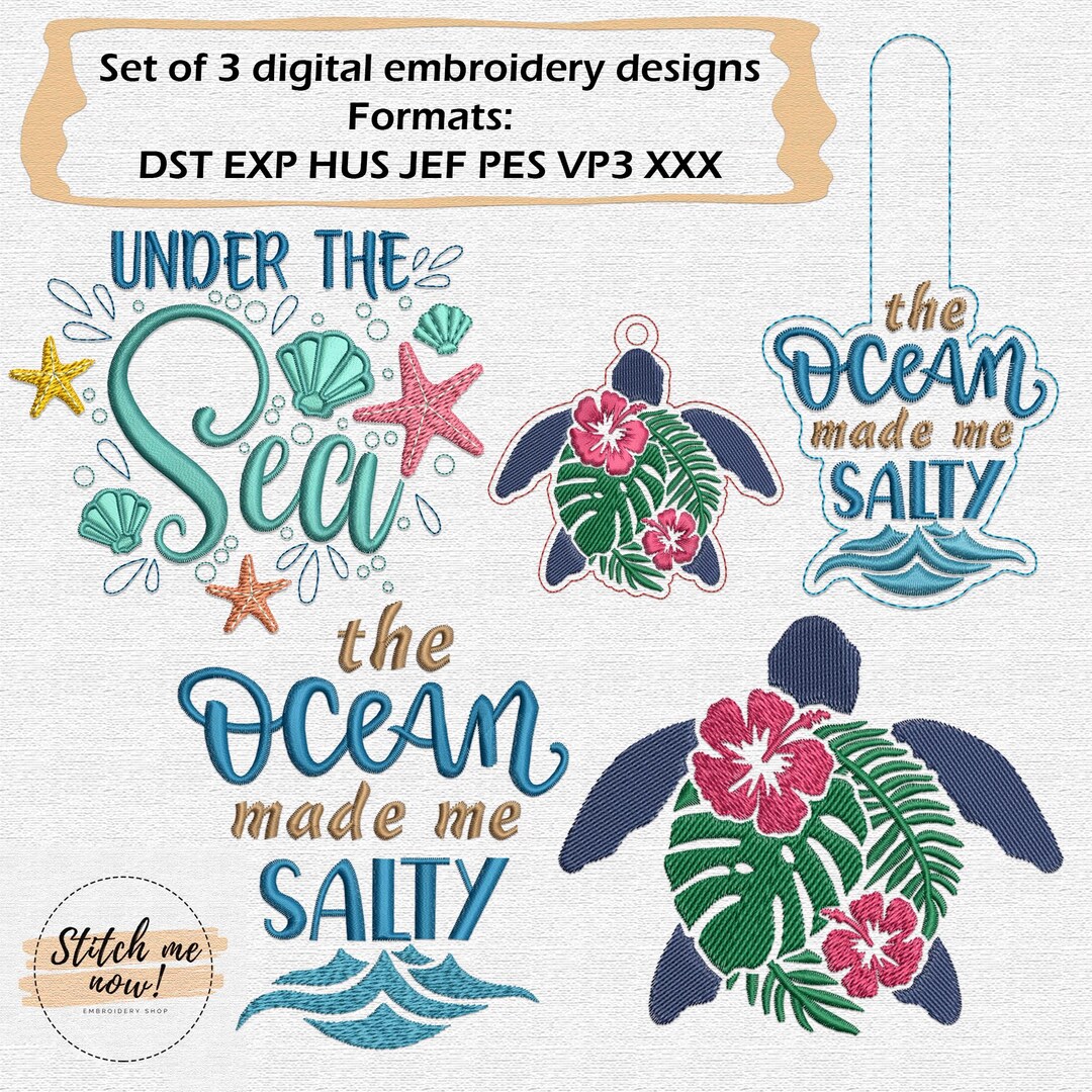 Set of the 3 Ocean Machine Embroidery Designs in 3 Sizes Instant ...