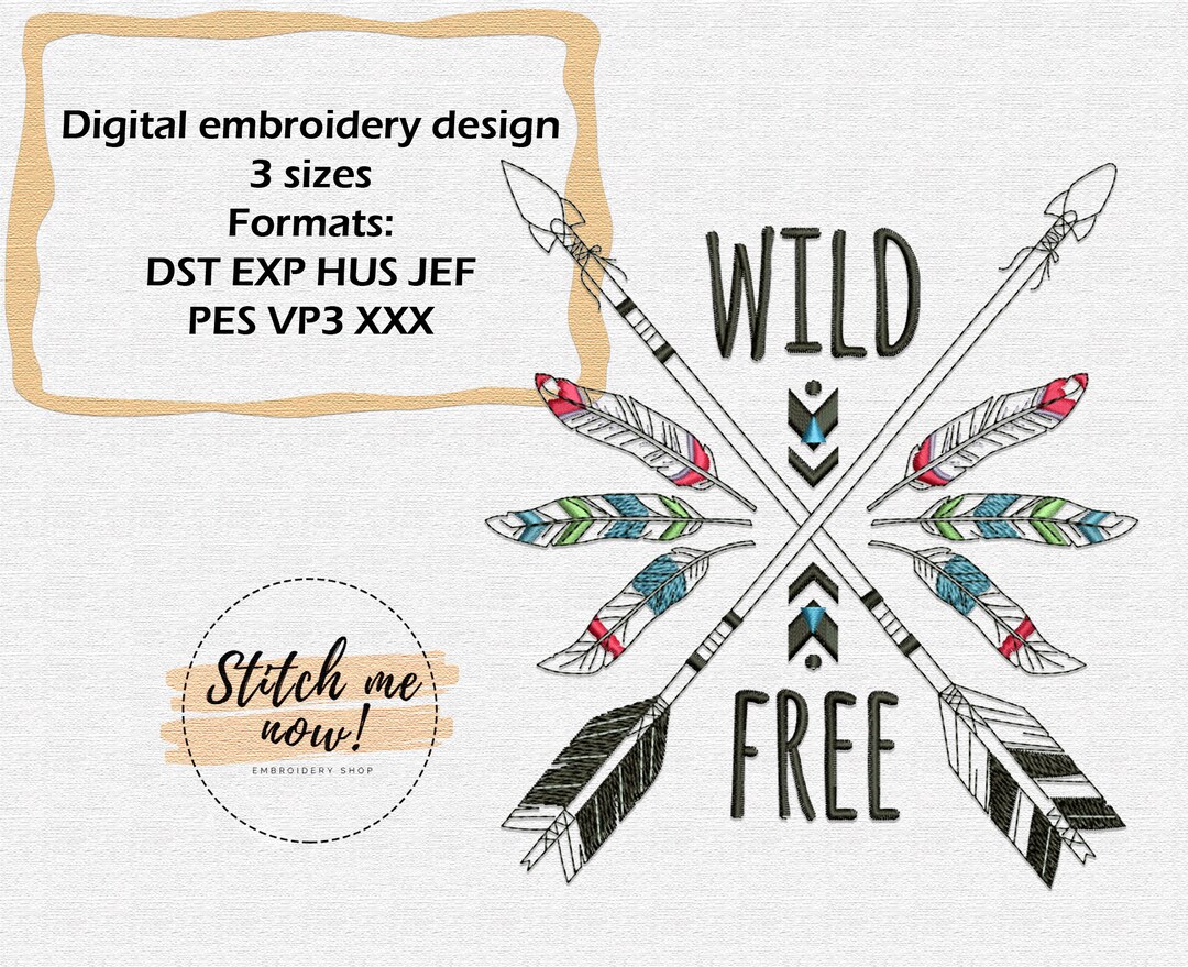 Wild and Free Machine Embroidery Design Boho Feathers and Arrows - Etsy