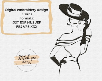 Elegant Woman Machine Embroidery Design | Etsy