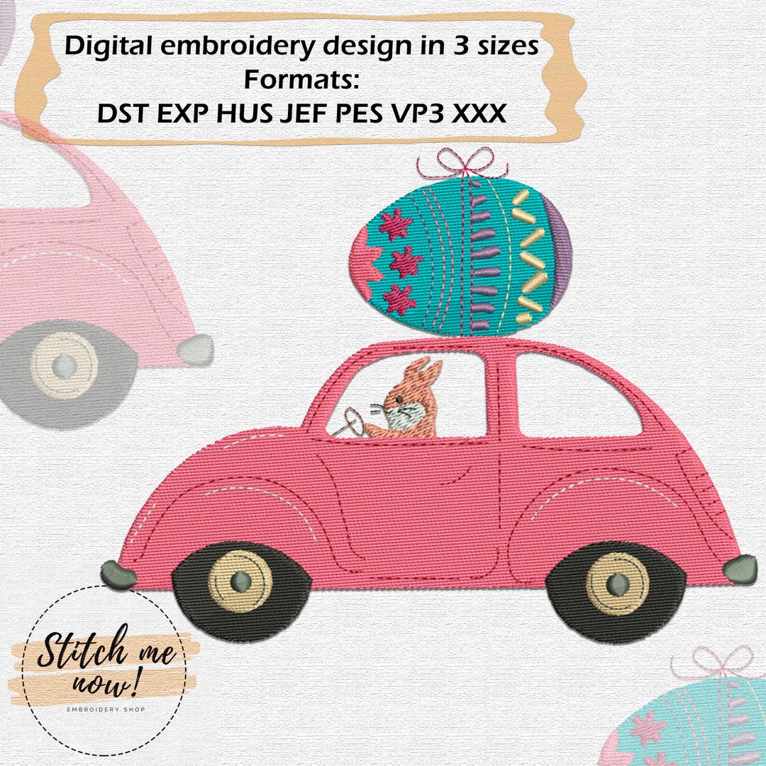 Easter Car Machine Embroidery Design in 3 Sizes - Etsy