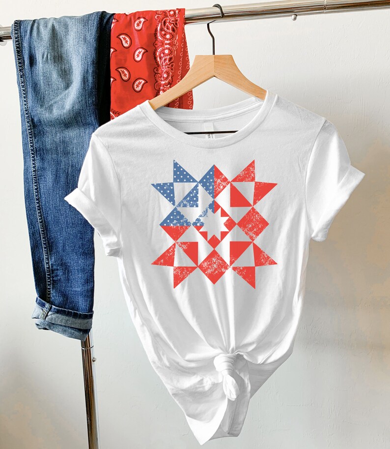 Quilt T-shirt, Patriotic Quilt Block Shirt, Summer Quilt Block ...