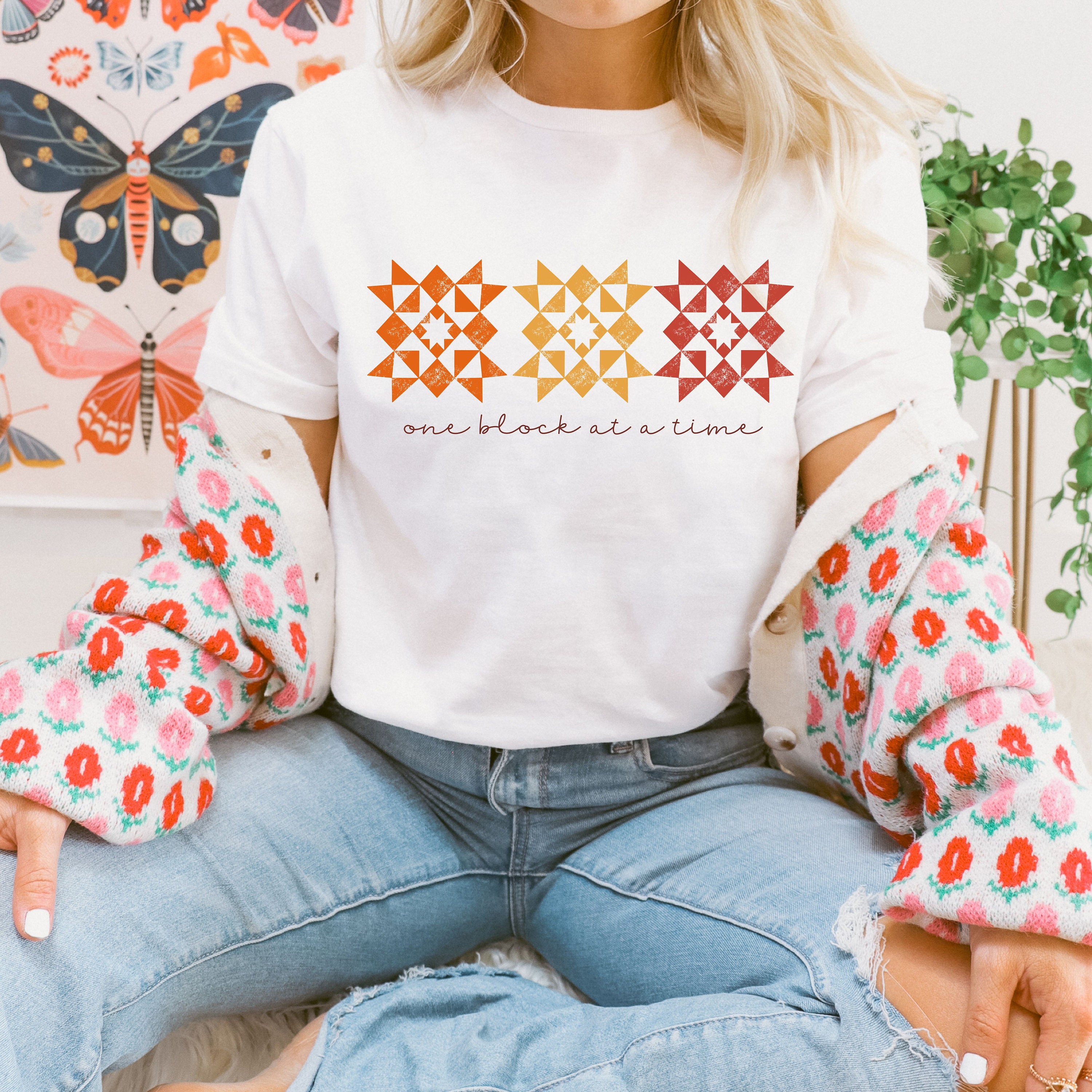 Copy of Fall Quilt Block T-shirt for Women, Women's Trendy Star Quilt ...