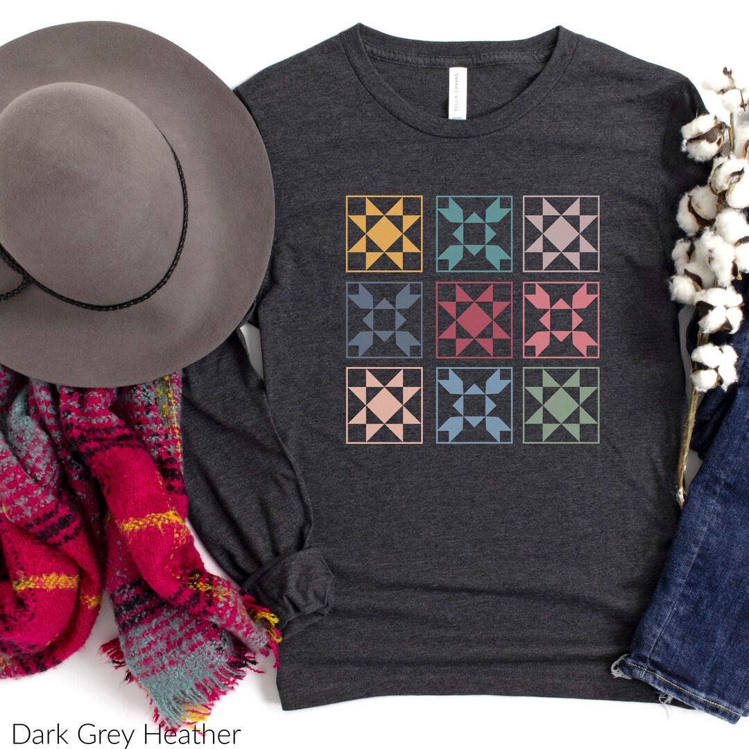 Long Sleeve Quilt Block Shirt for Quilters, Colorful Quilt Block T ...