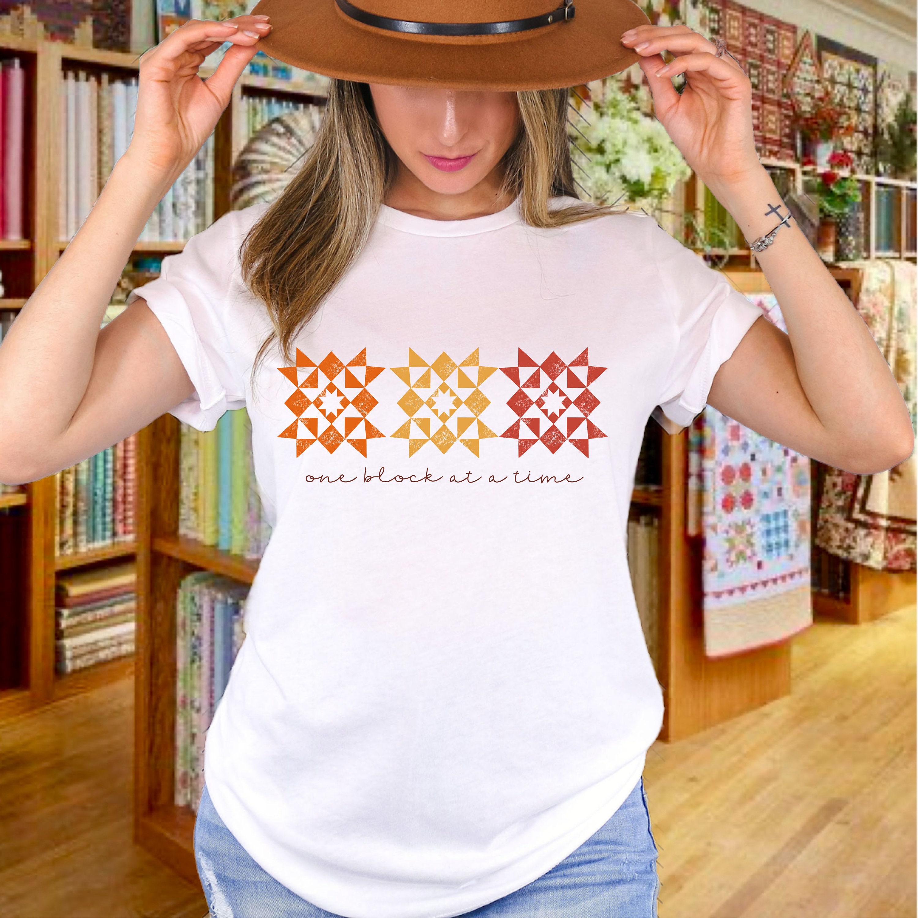 Copy of Fall Quilt Block T-shirt for Women, Women's Trendy Star Quilt ...