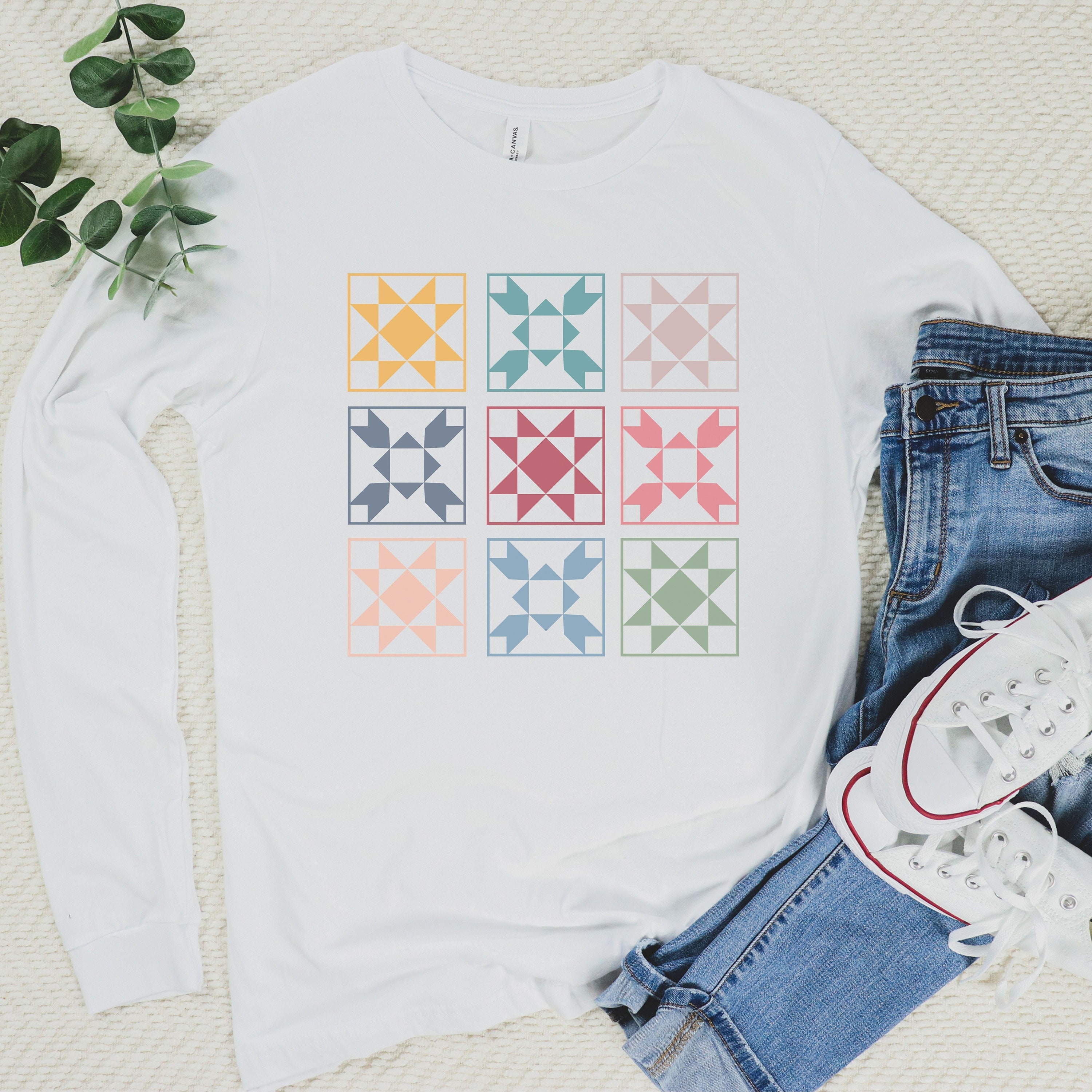 Long Sleeve Quilt Block Shirt for Quilters, Colorful Quilt Block T-shirt, Gift for Quilter ...