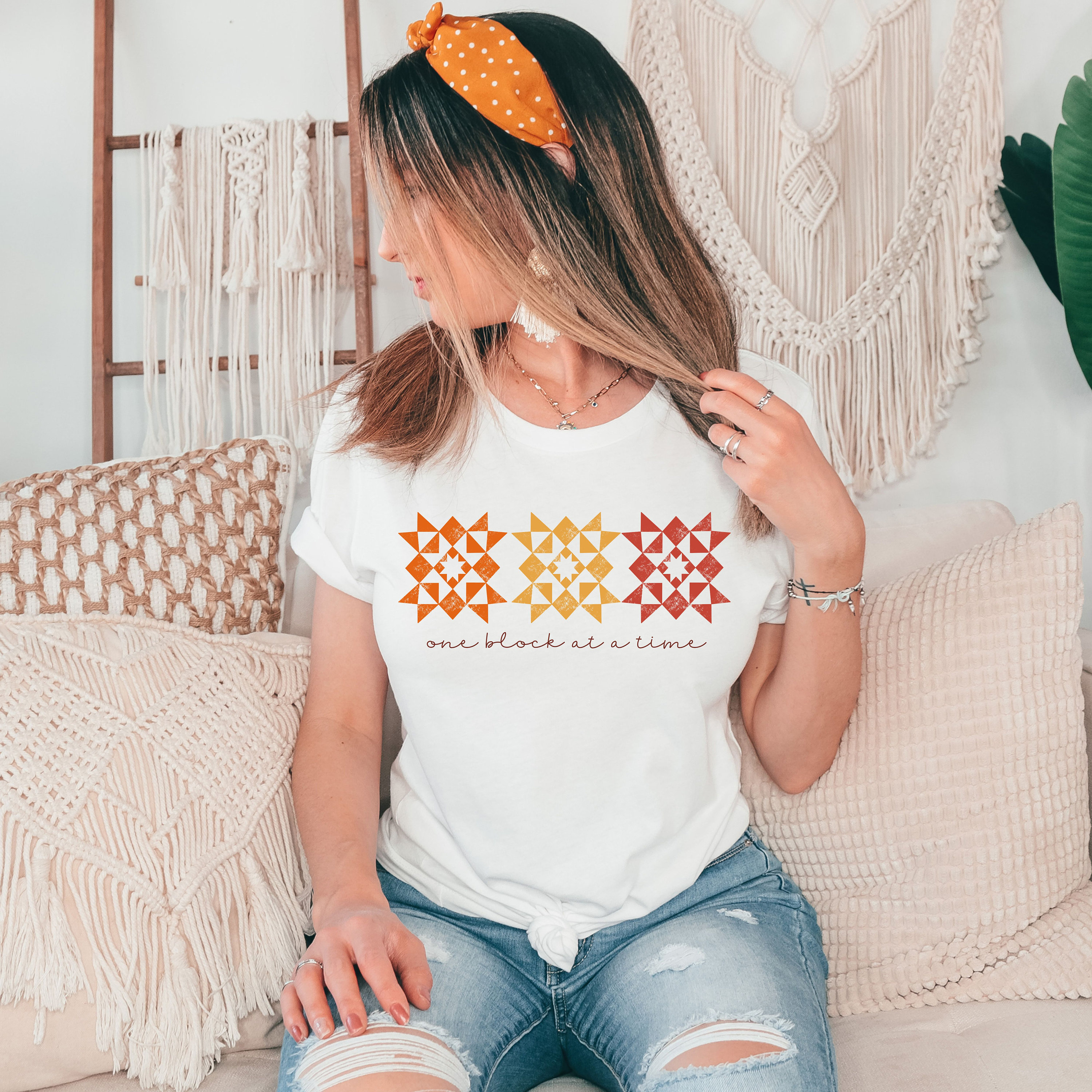 Copy of Fall Quilt Block T-shirt for Women, Women's Trendy Star Quilt ...