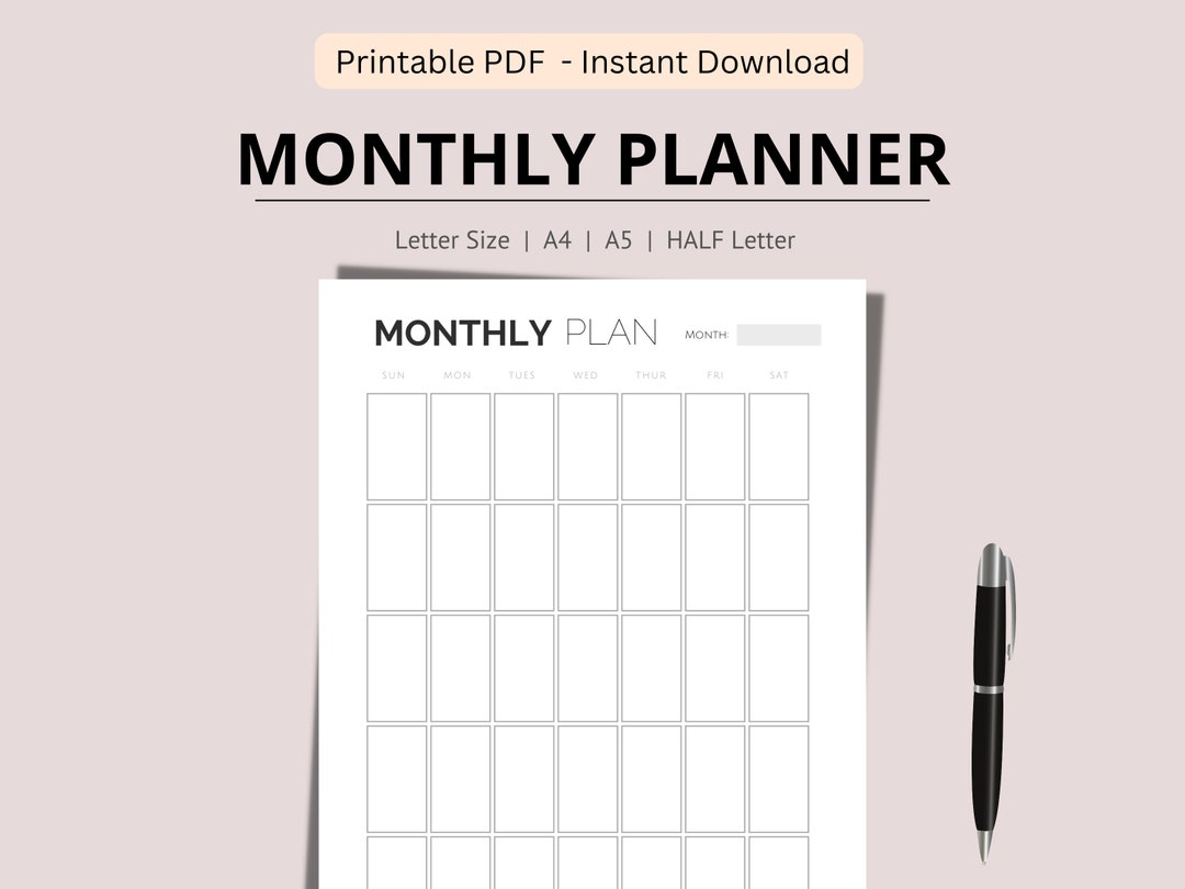 Monthly Planner Printable, Customizable, Monthly Schedule Printable ...