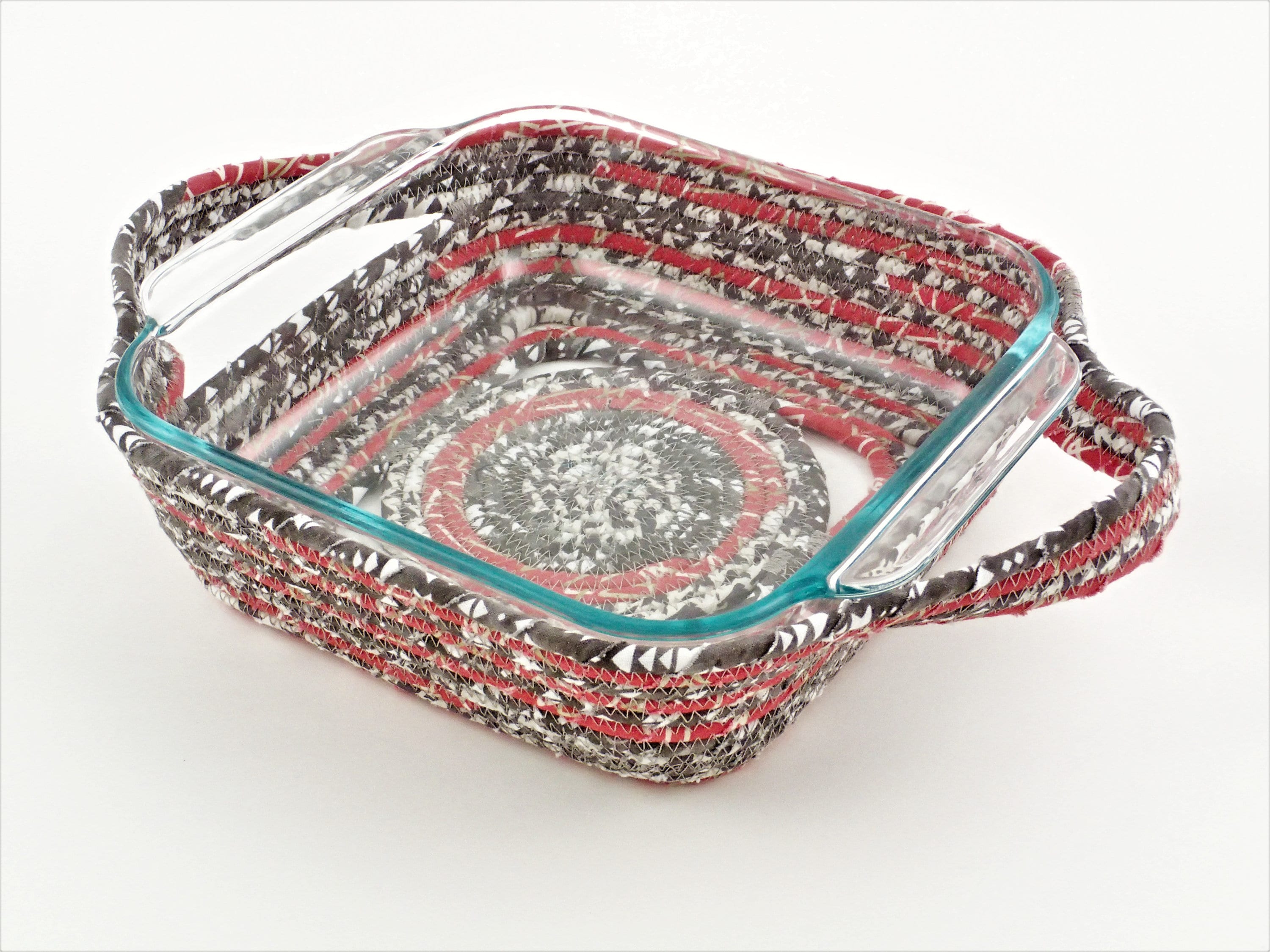 Coiled Rope Bakeware Basket: 8" Square Casserole Carrier With Cork Base ...