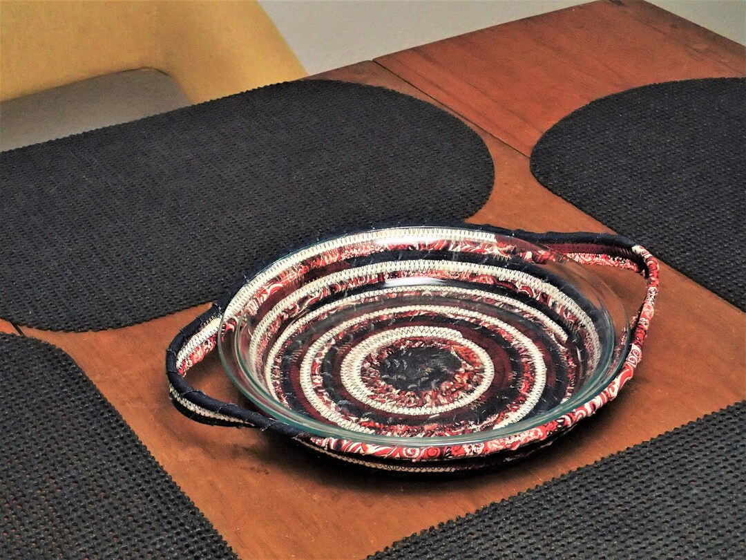 9" Pie Plate Carrier: Red White Blue Coiled Rope Bakeware Basket - Etsy