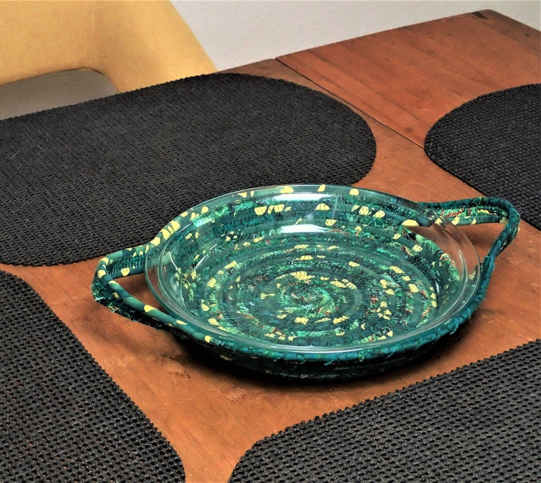 Emerald Green Coiled Rope Pie Plate Carrier: 9" Bakeware Basket With ...