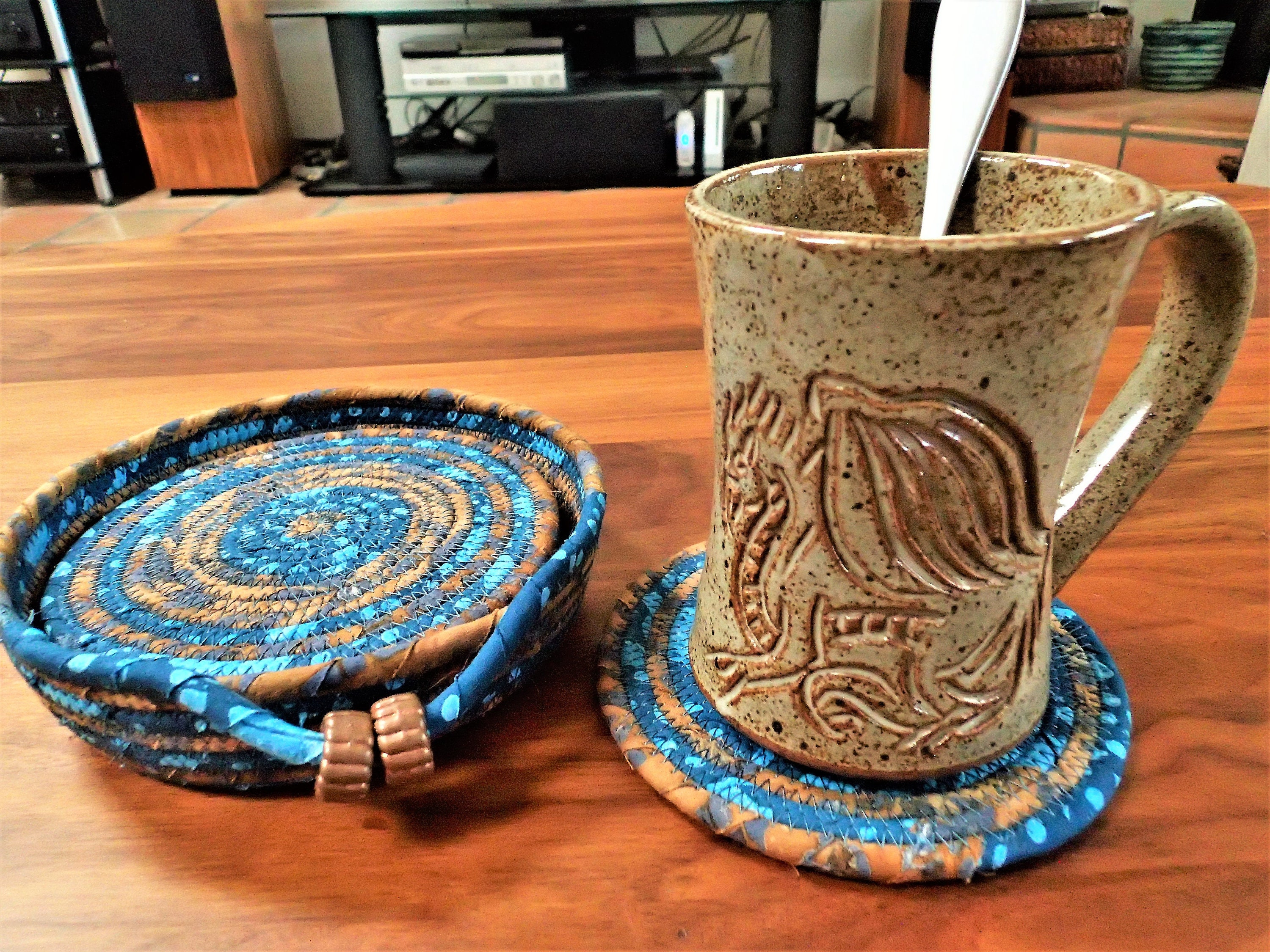 Set of Four 5.25 Round Coaster Trivets With Cork Bases and 6.25 Round ...