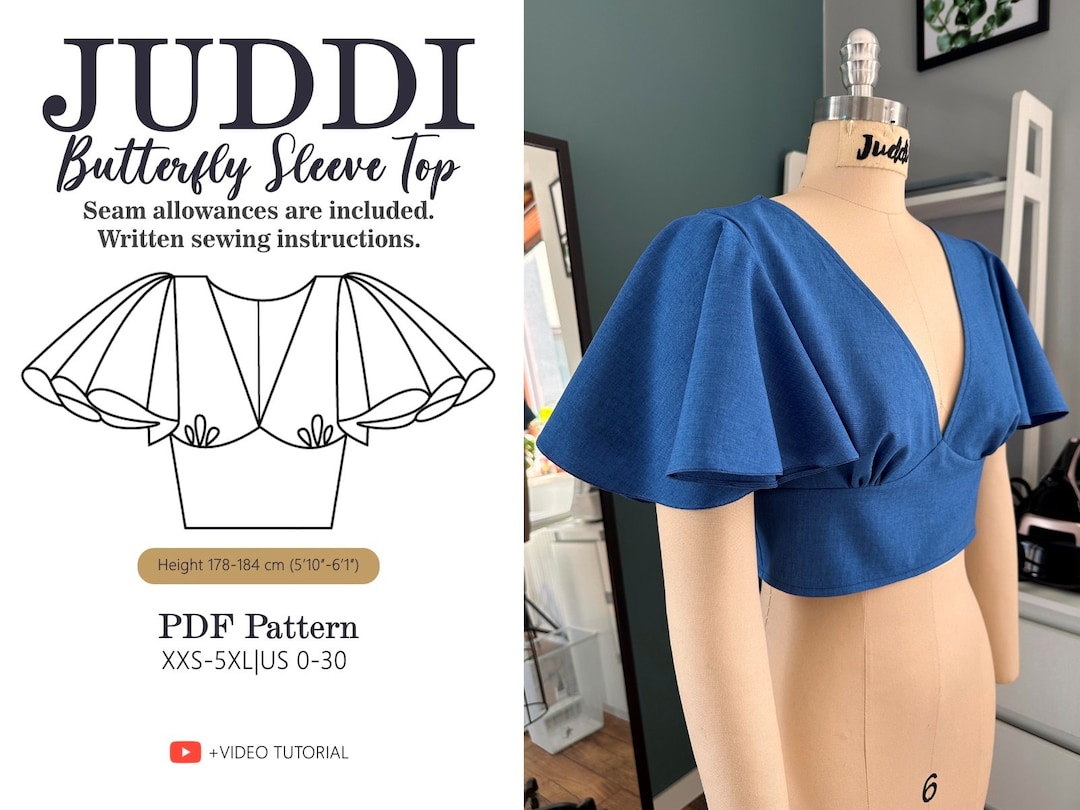 Butterfly Sleeve Top PDF Sewing Pattern XXS-5XL Gathered Bust Milkmaid ...