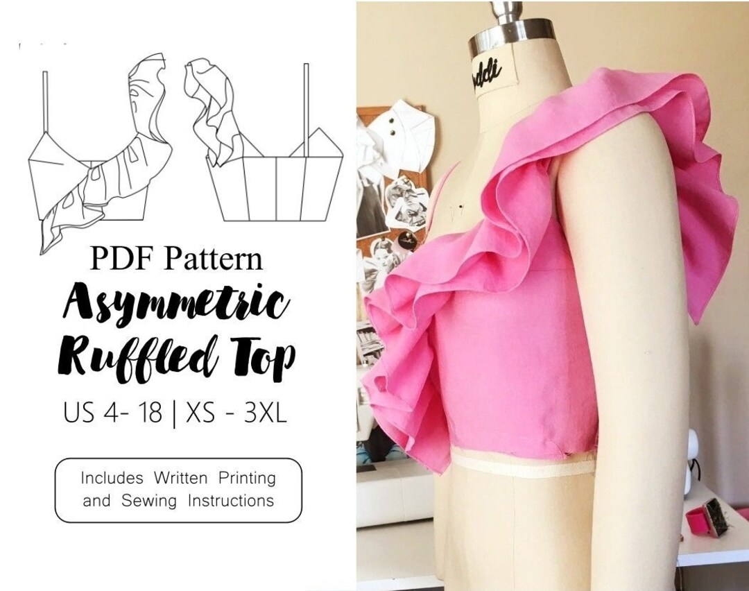 Asymmetric Ruffled Top PDF Sewing Pattern US 4 18 size XS - Etsy
