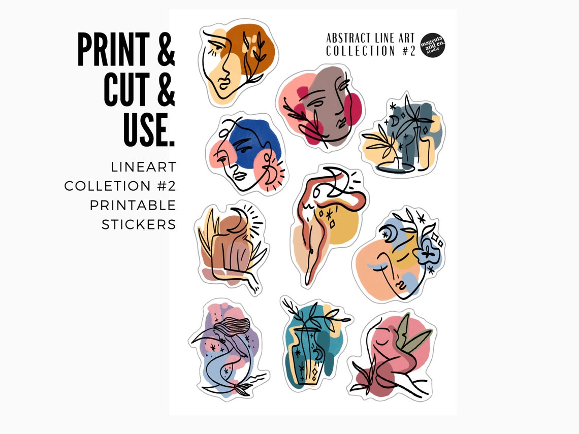 Printable Minimalist Line Art Stickers 2 Digital Stickers | Etsy