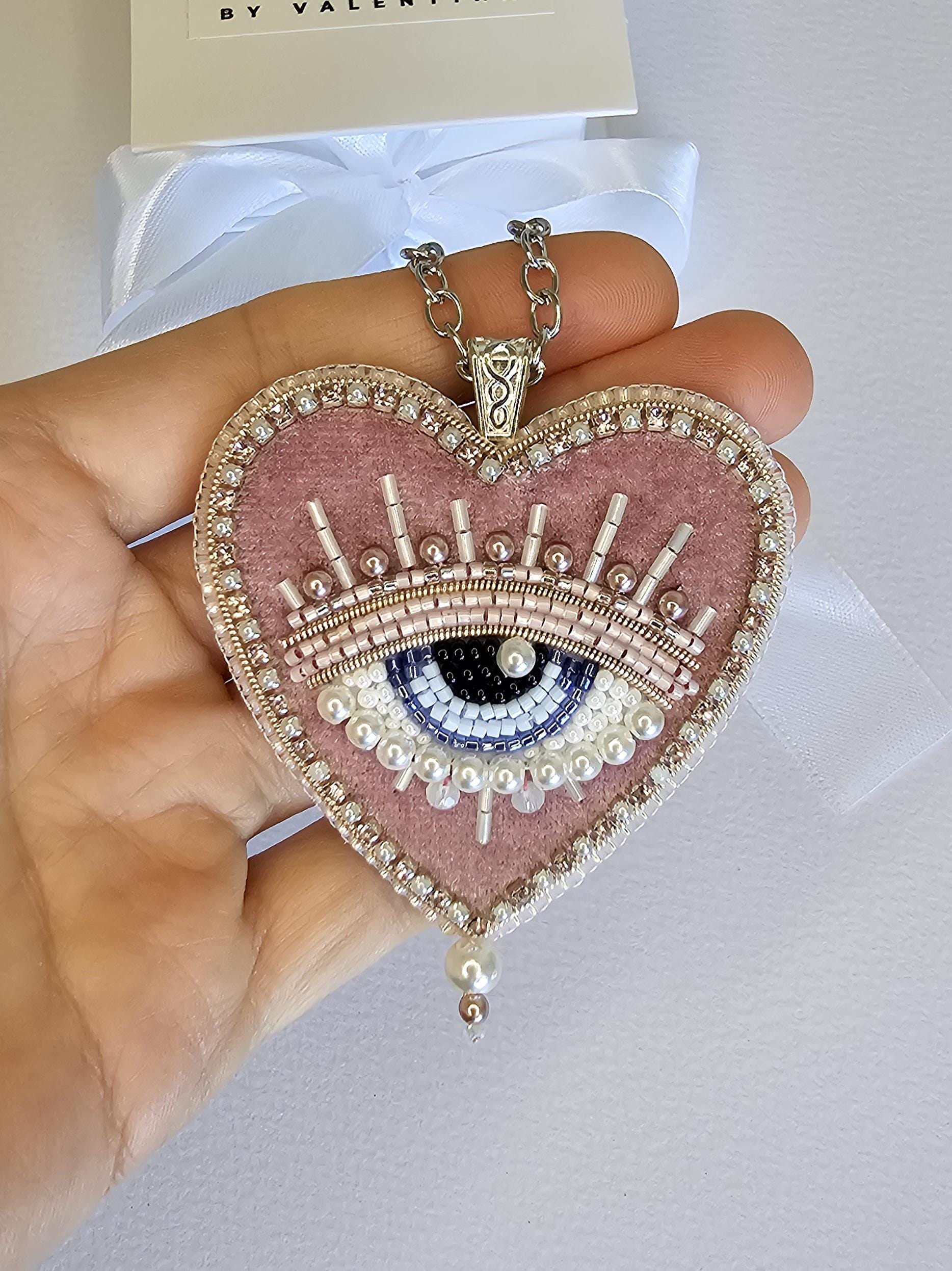 Evil Eye Car Charm: Handmade Beaded Heart Rearview Mirror Hanger - Etsy