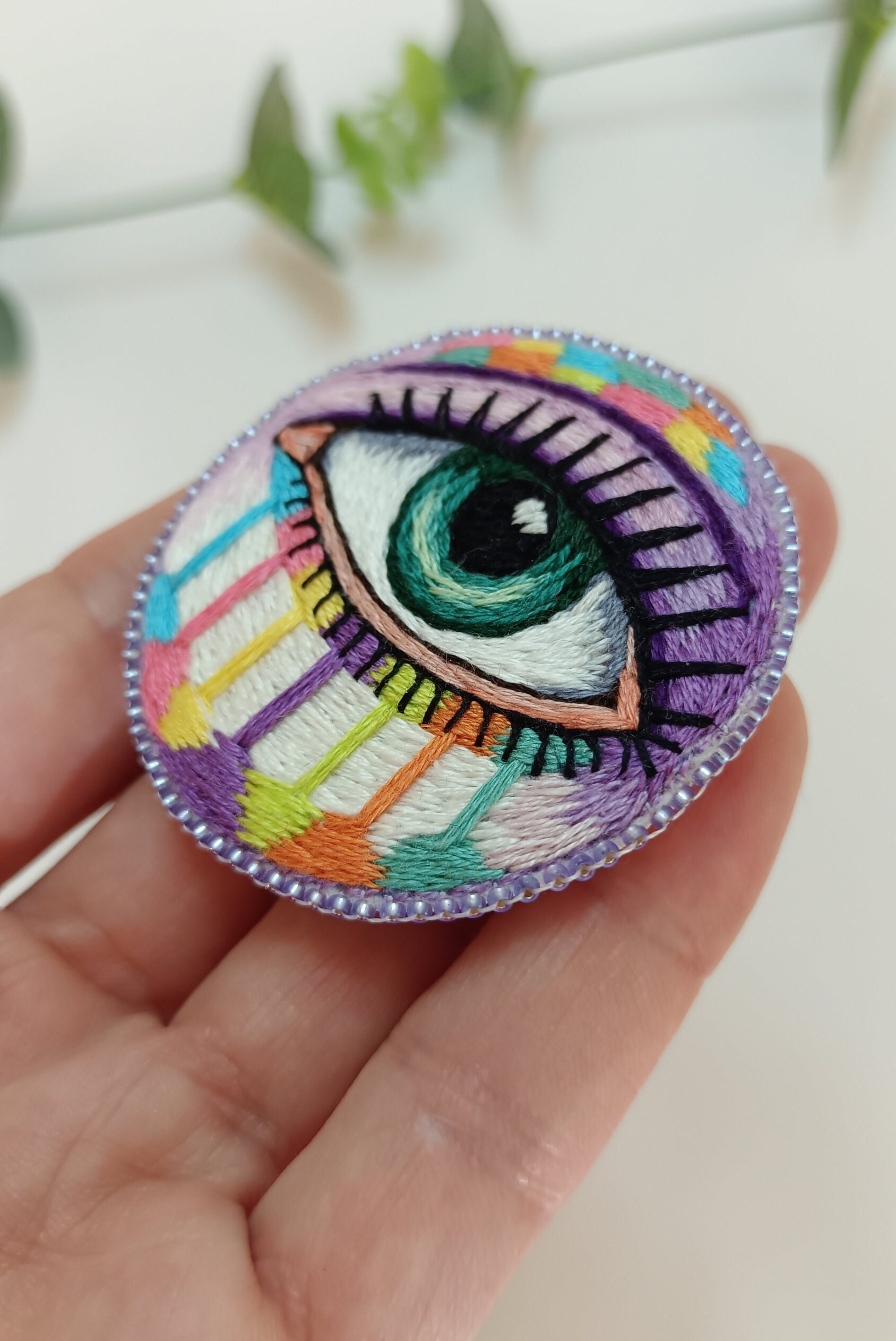 Embroidered Green-blue Eye Brooch, Evil Eye Pin - Etsy