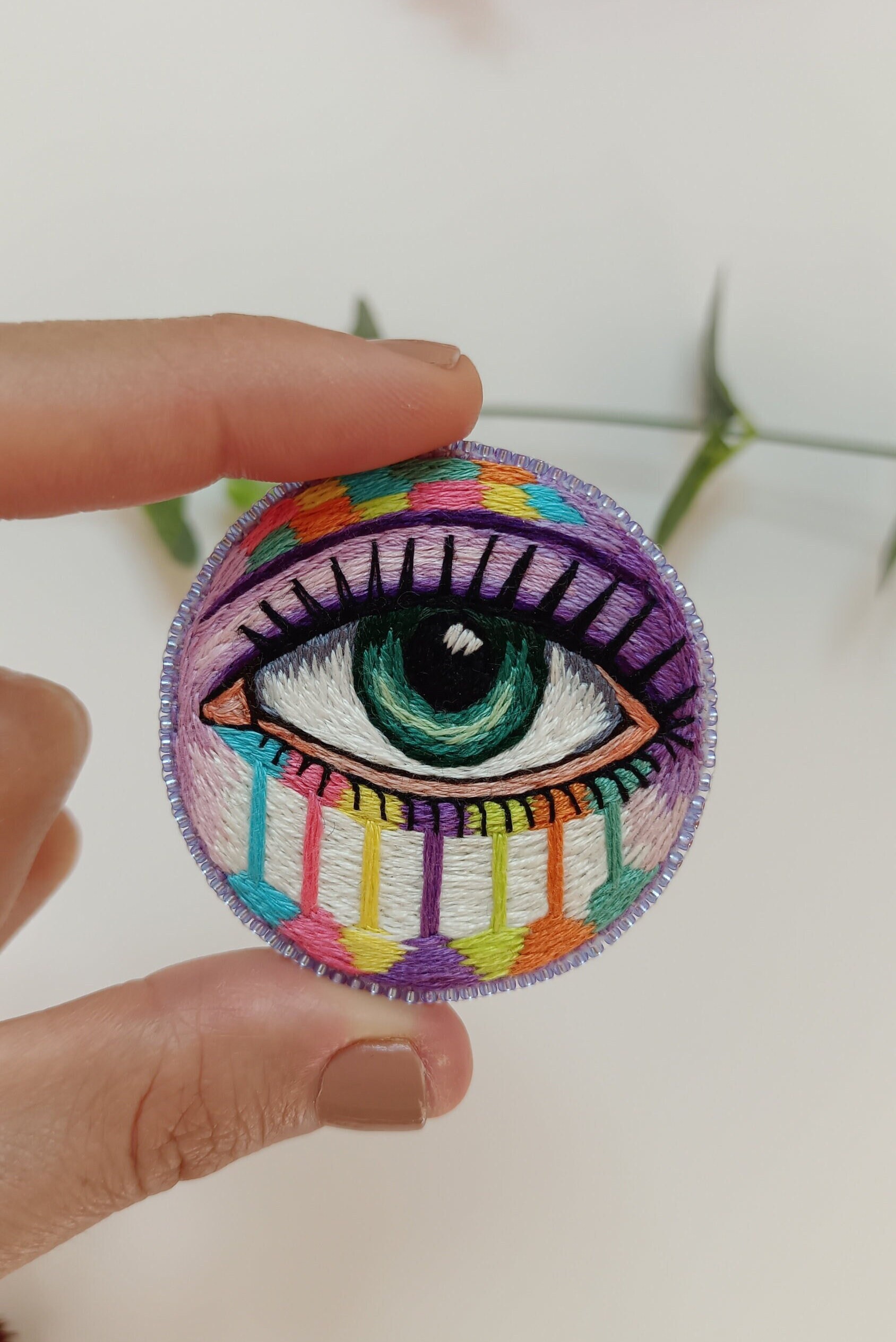 Embroidered Green-blue Eye Brooch, Evil Eye Pin - Etsy