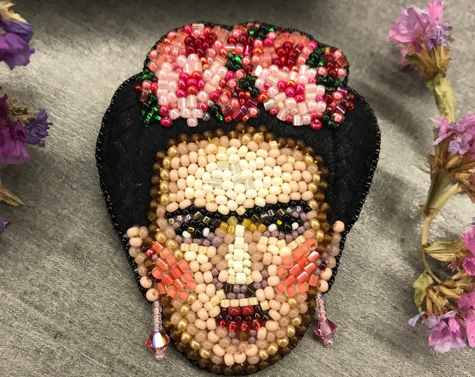 Beaded Brooch Frida, Famous Portrait Pin, Handmade Brooch, Gift Ideas ...