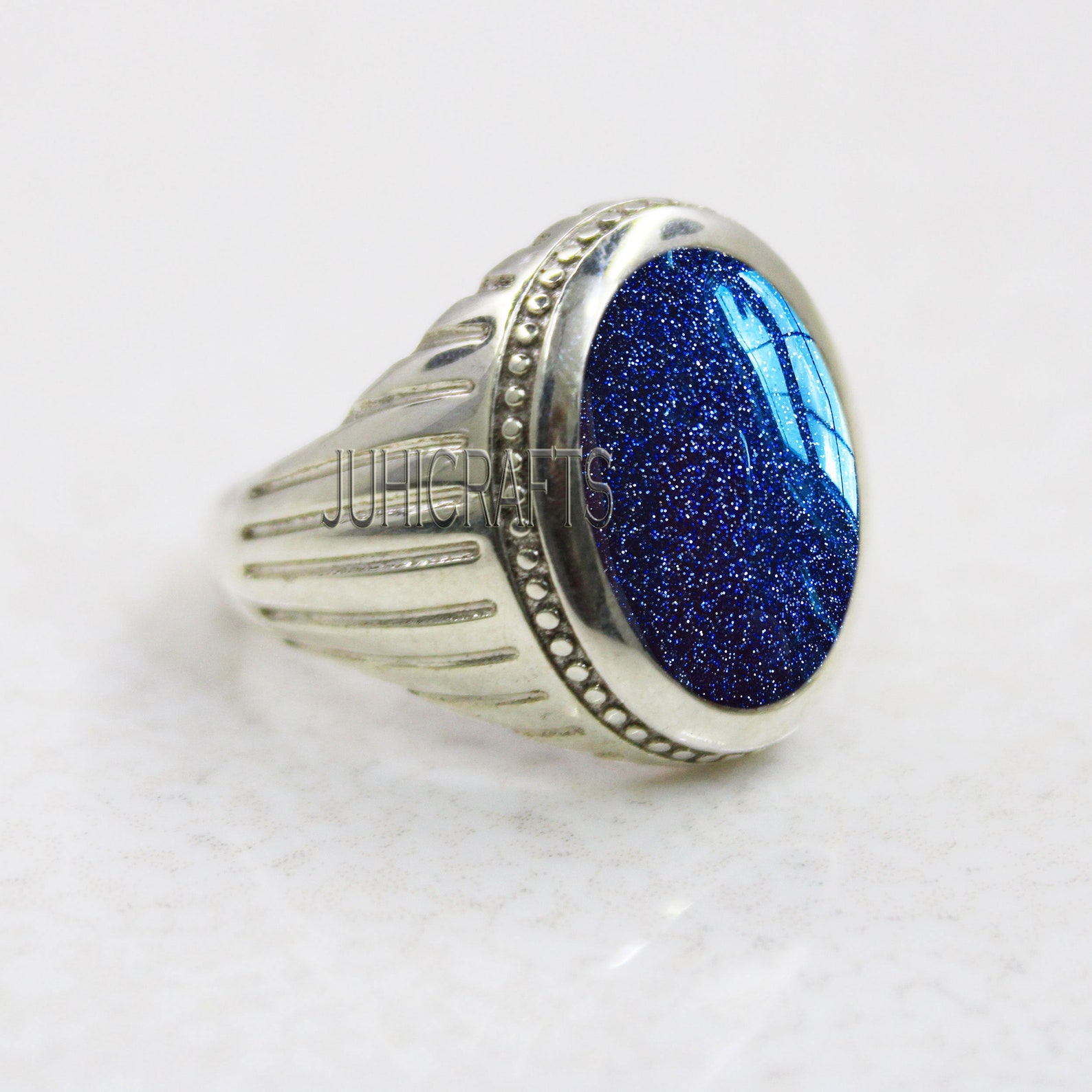 Blue Sunstone Mens Ring 925 Sterling Silver Statement Ring | Etsy