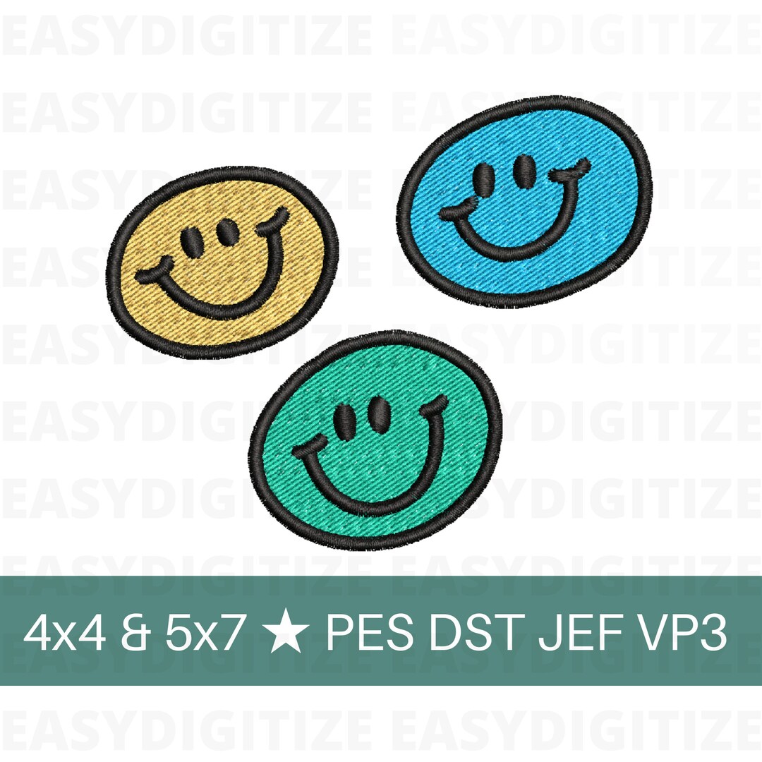 Three Smiley Faces Embroidery Design File 4x4 & 5x7 PES DST JEF VP3, Trendy Design - Etsy