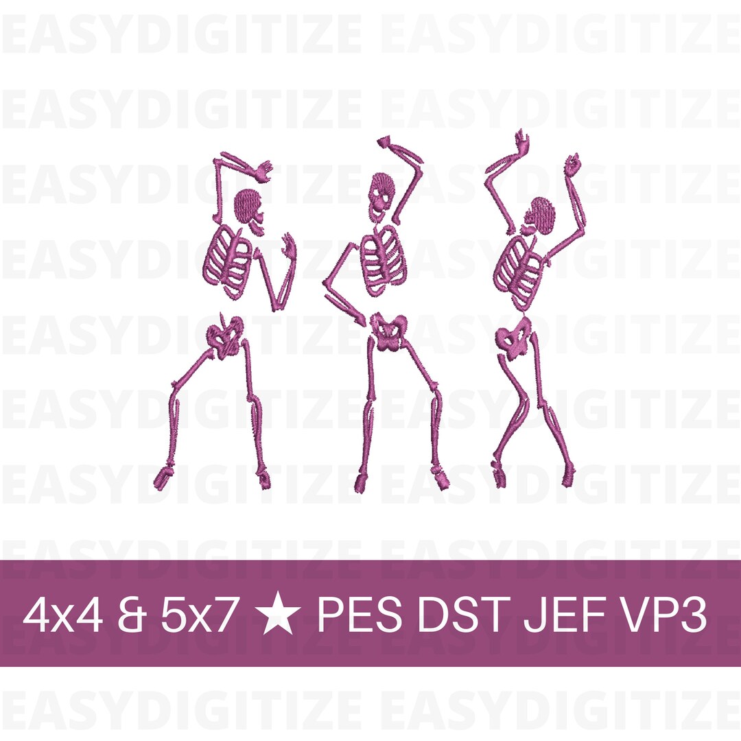 3 Dancing Skeletons Embroidery Design Files PES DST VP3 JEF 4x4 & 5x7 ...