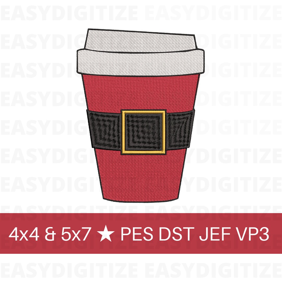 Christmas/santa Coffee Cup Embroidery Design File 4x4 & 5x7 PES DST JEF ...