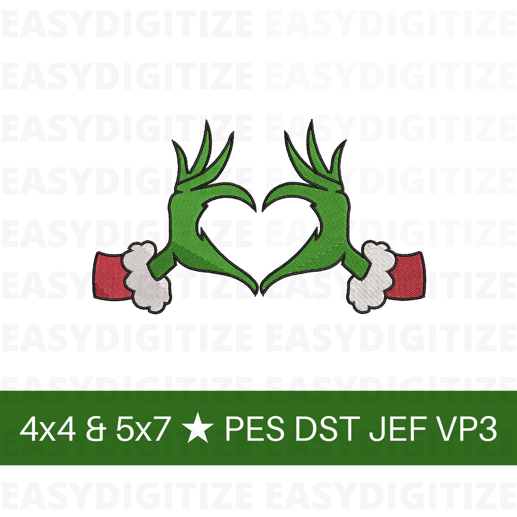Grinch Heart Hands Embroidery Design Files PES DST VP3 JEF 4x4 & 5x7 ...