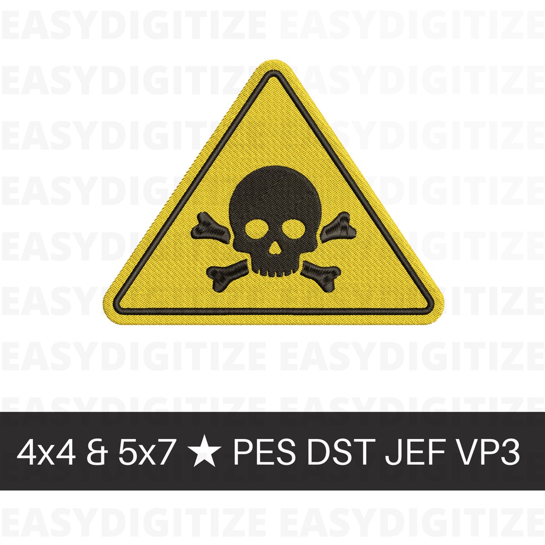Caution Warning Skull Embroidery Design Files PES DST VP3 JEF 4x4 & 5x7 ...