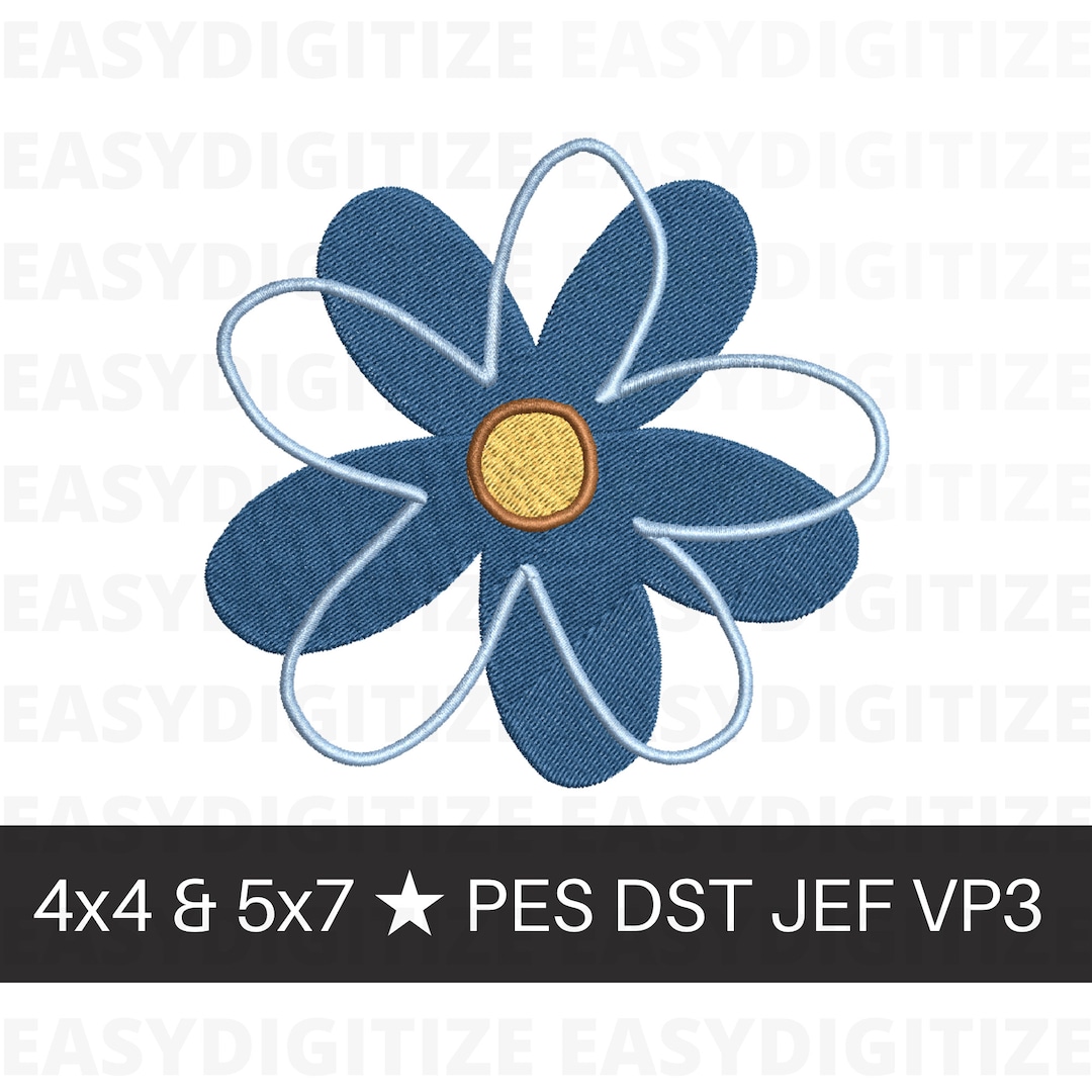 Blue Flower Outline Embroidery Design Files PES DST VP3 JEF 4x4 & 5x7 ...