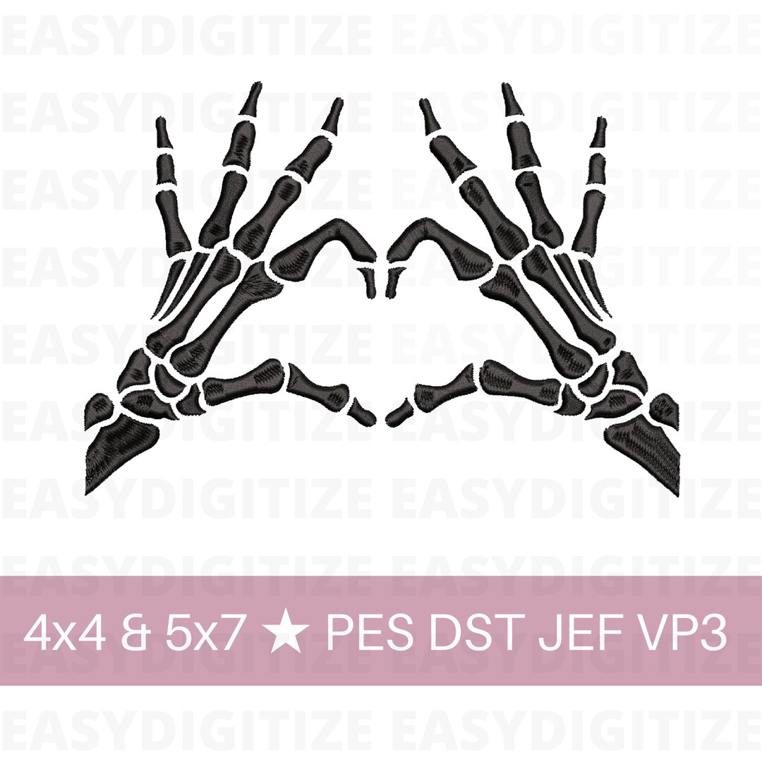 Skeleton Heart Hand Embroidery Design File 4x4 & 5x7 PES DST JEF VP3 ...