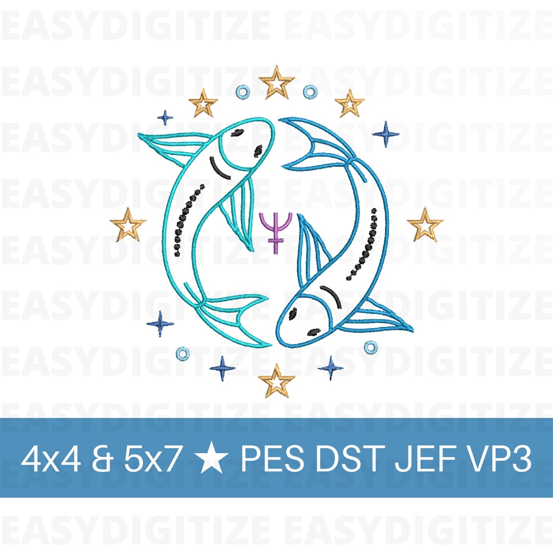 Pisces Fish Symbol Embroidery Design File 4x4 & 5x7 PES, Trendy Design ...