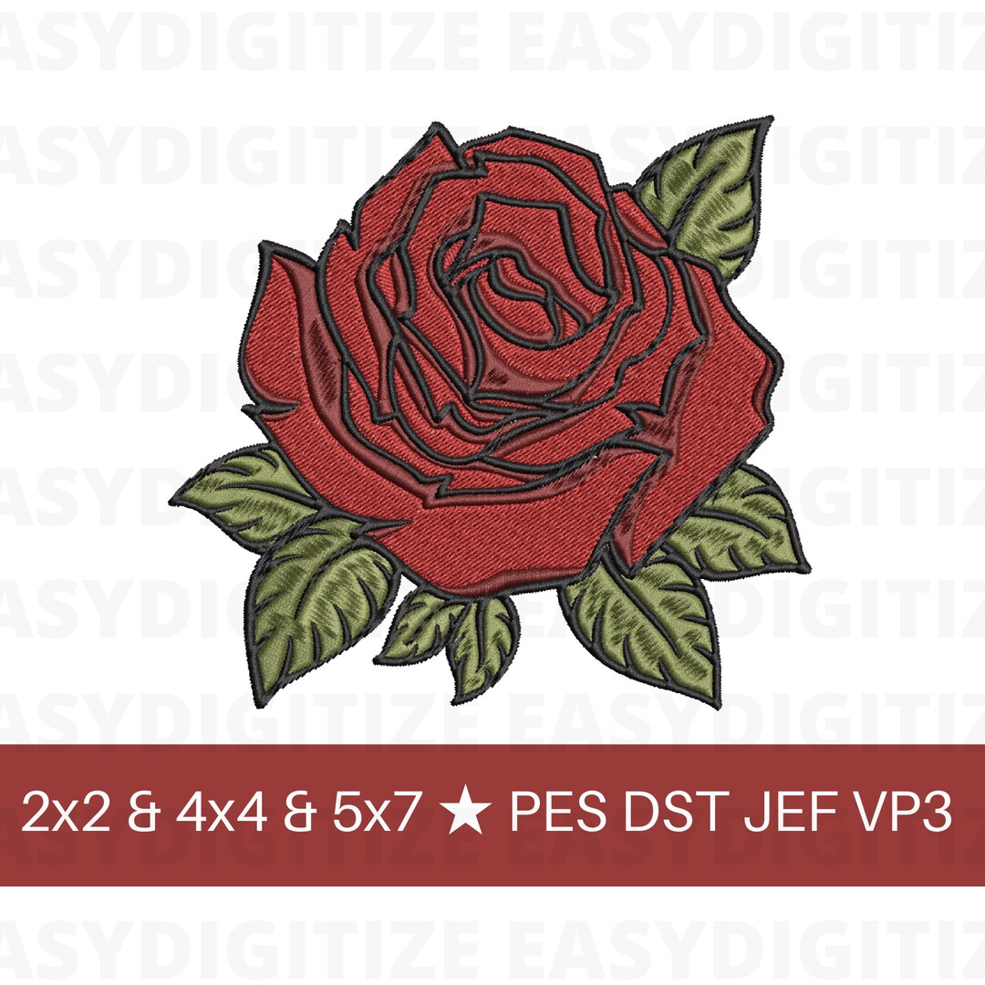 Rose Embroidery Design File 2.5 Inch + 4x4 & 5x7 PES DST JEF VP3 ...