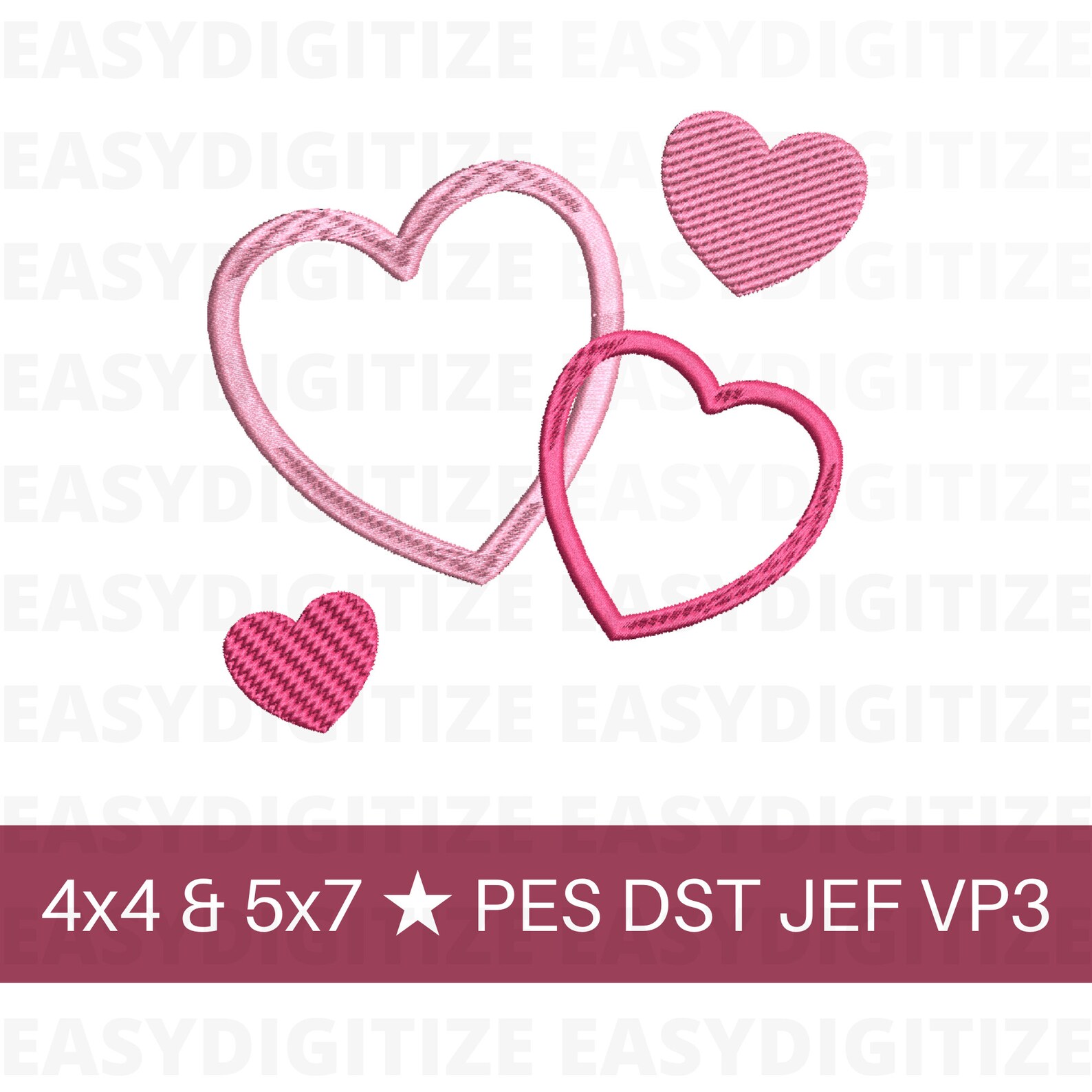 4 Simple Hearts Embroidery Design File 4x4 & 5x7 PES, Trendy Design - Etsy