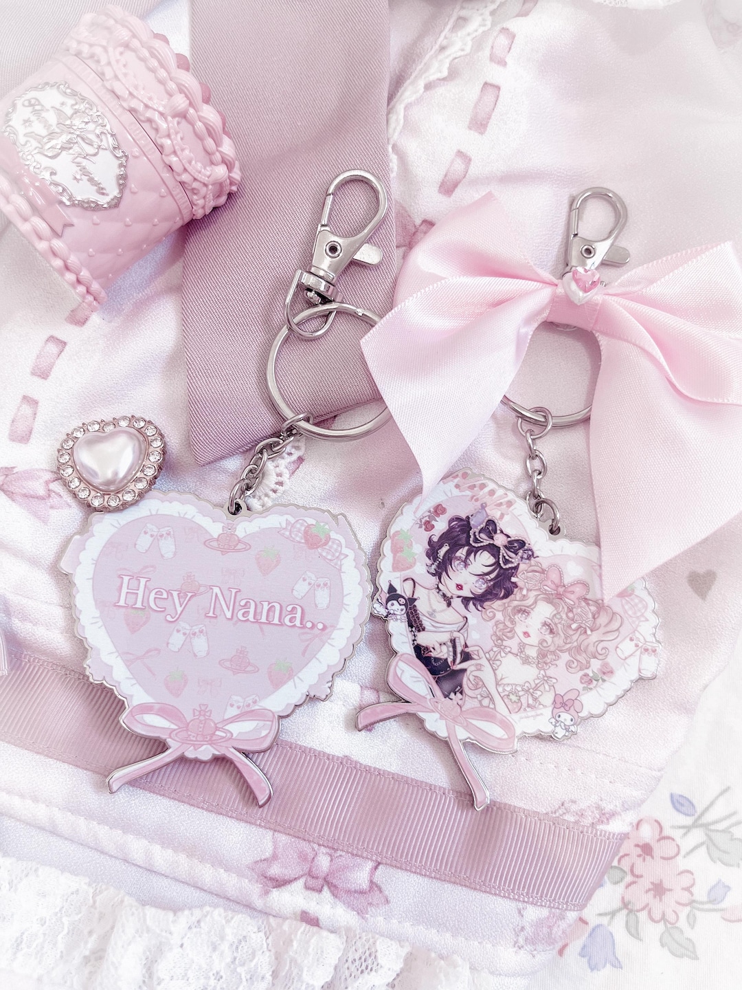 Fan Art Nana and Hachi Kawaii Keychain Double Sided Pink Heart Shaped ...