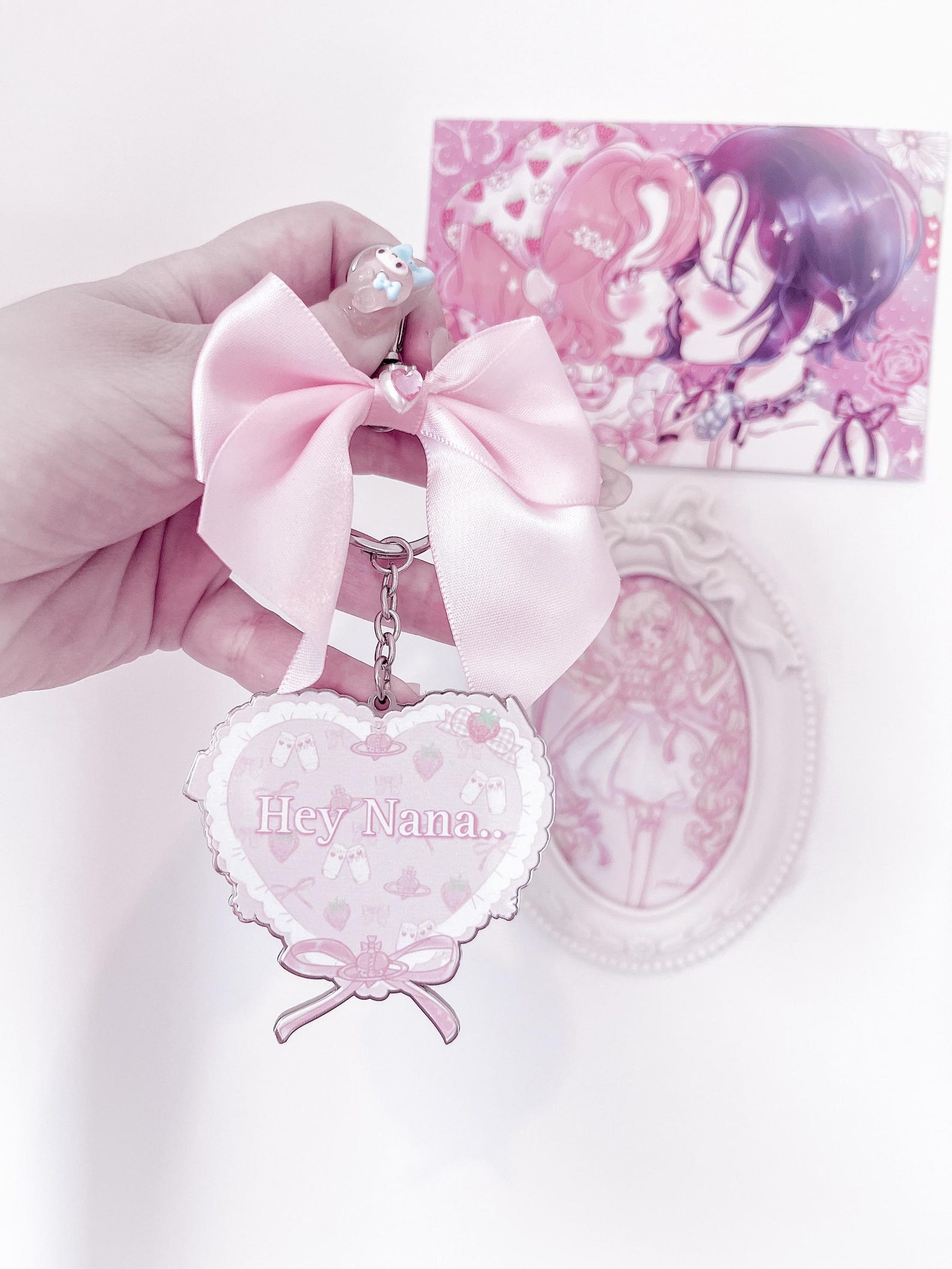 Fan Art Nana and Hachi Kawaii Keychain Double Sided Pink Heart Shaped ...