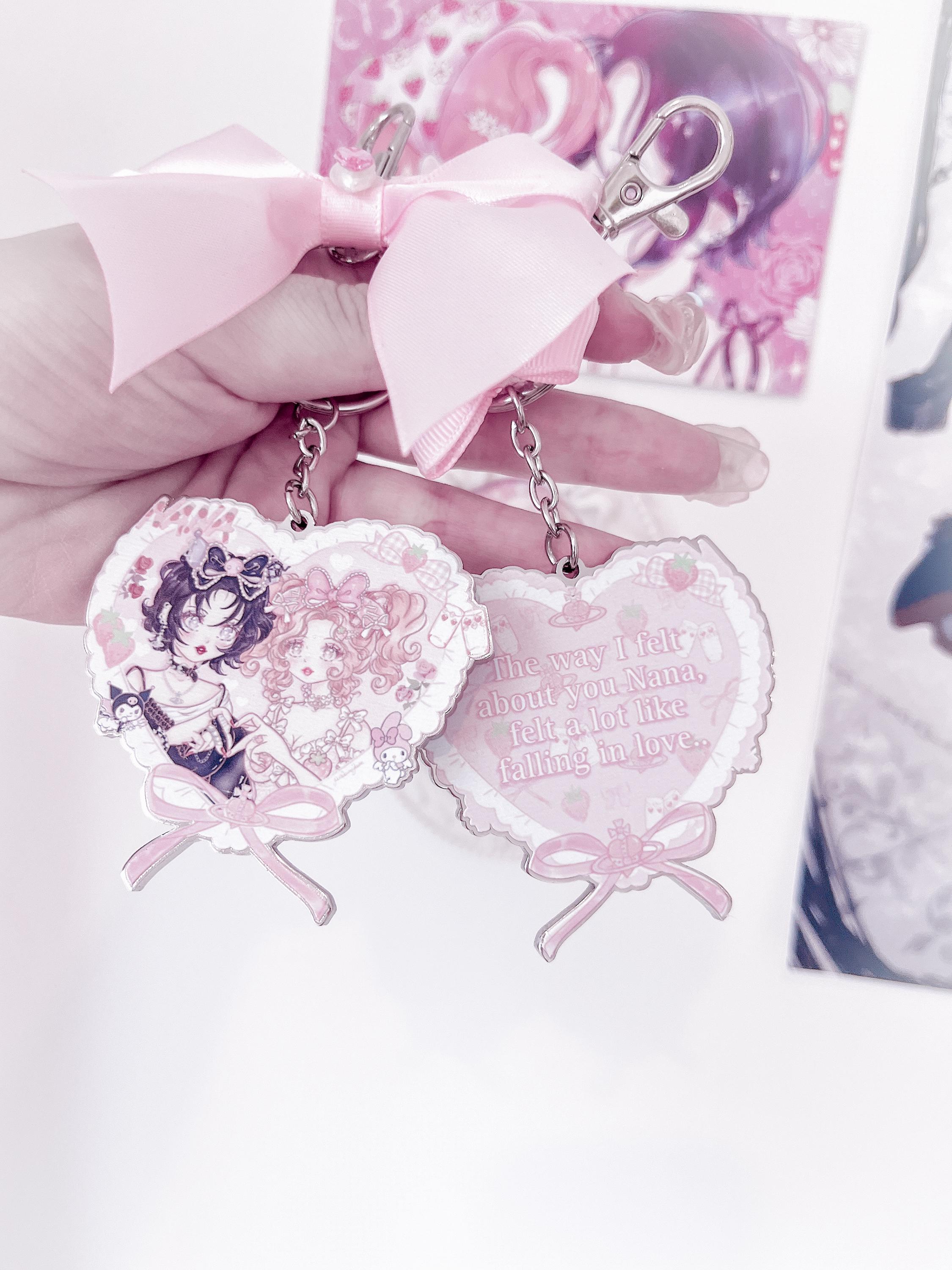 Fan Art Nana and Hachi Kawaii Keychain Double Sided Pink Heart Shaped ...