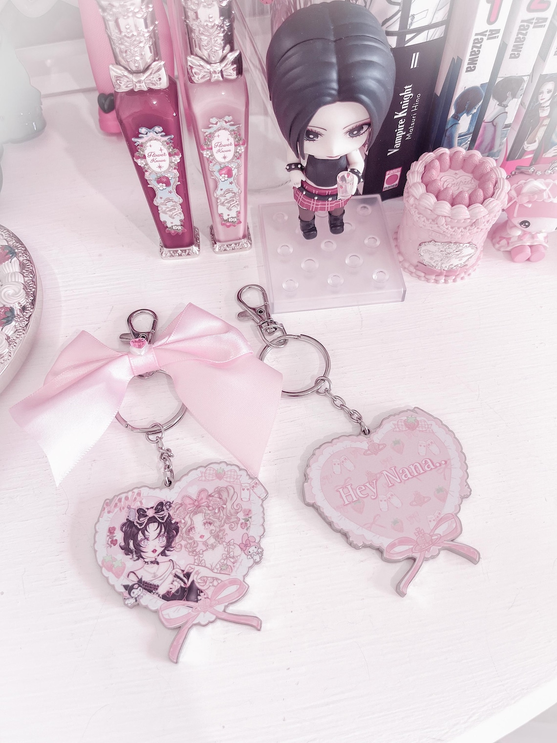 Fan Art Nana and Hachi Kawaii Keychain Double Sided Pink Heart Shaped ...