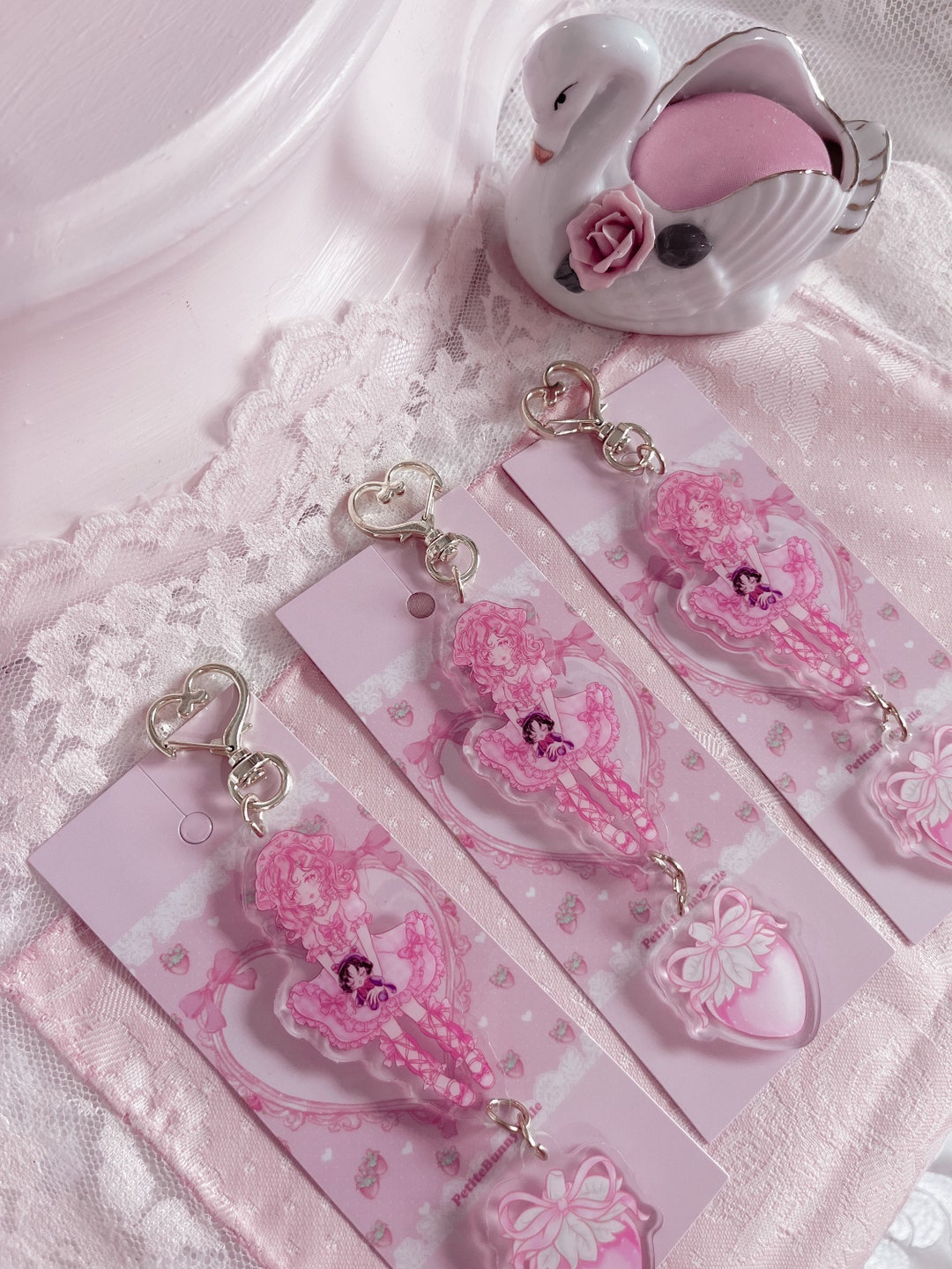 Acrylic Keychain With Dangle Strawberry Charm Kawaii Nana Hachi Pink ...