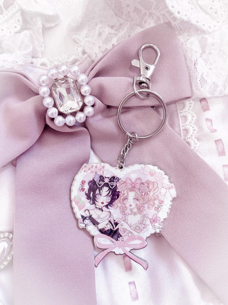 Fan Art Nana and Hachi Kawaii Keychain Double Sided Pink Heart Shaped ...