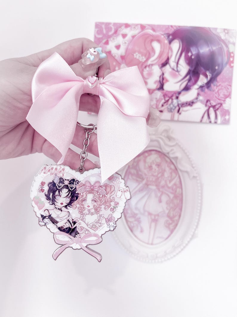 Fan Art Nana and Hachi Kawaii Keychain Double Sided Pink Heart Shaped ...