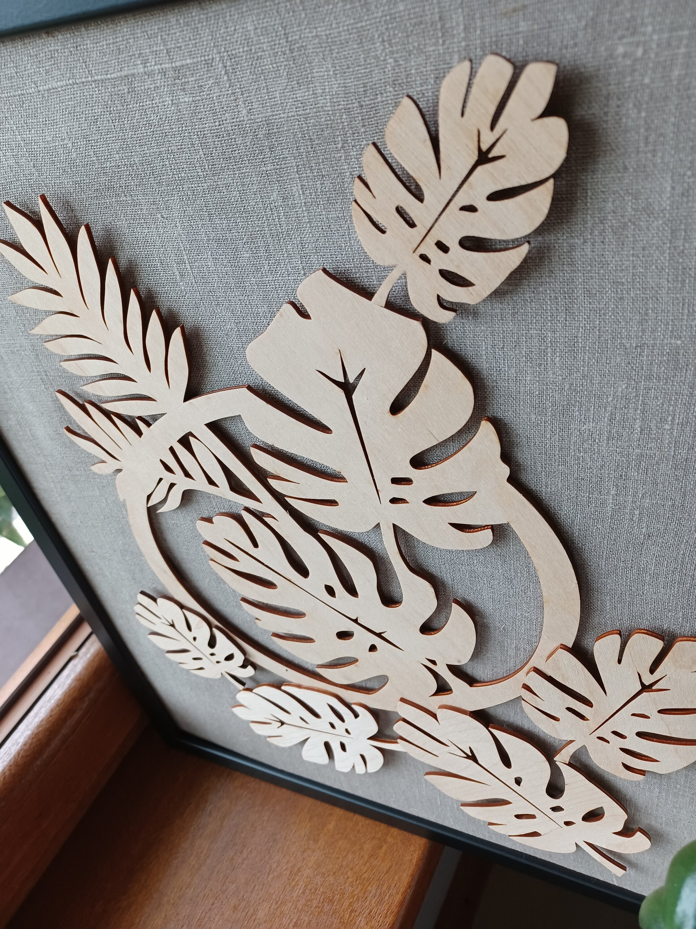 Wooden Painting on Flax, Monstera Plants, Nature, 50 X 40 Cm - Etsy