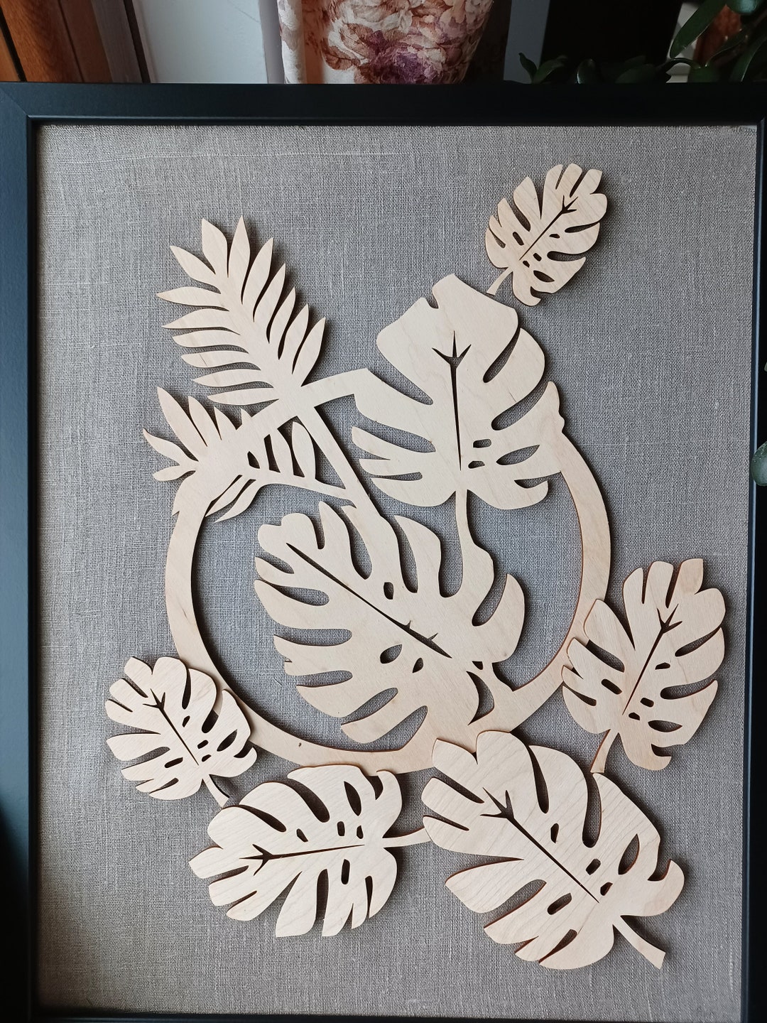 Wooden Painting on Flax, Monstera Plants, Nature, 50 X 40 Cm - Etsy