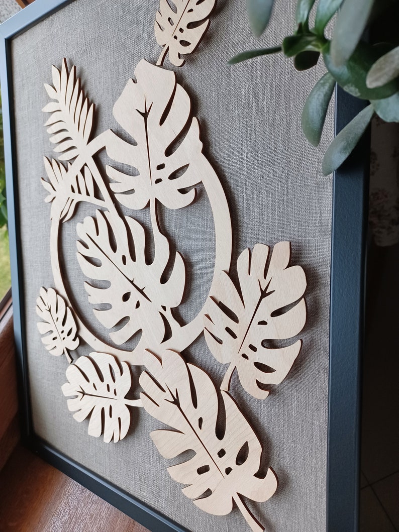 Wooden Painting on Flax, Monstera Plants, Nature, 50 X 40 Cm - Etsy